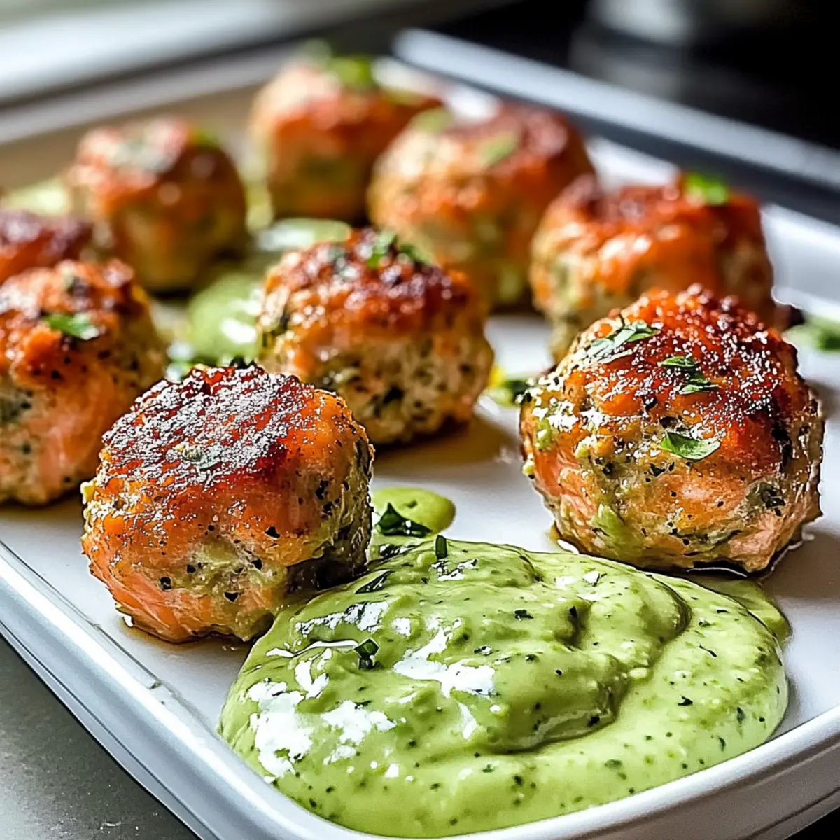 Irresistible Baked Salmon Meatballs with Creamy Avocado Sauce