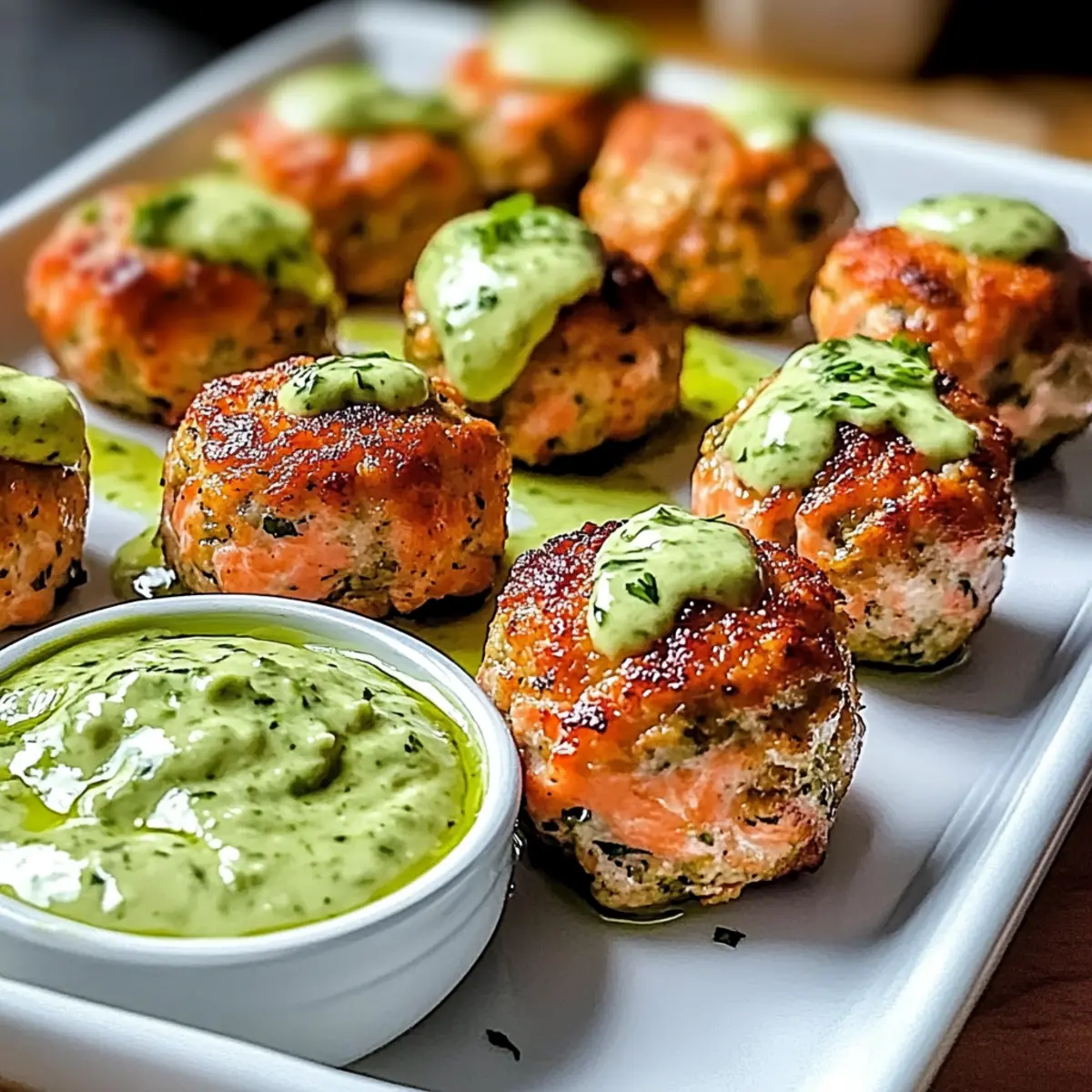Irresistible Baked Salmon Meatballs with Creamy Avocado Sauce